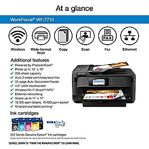 WorkForce WF-7710 Wireless Wide-format Color Inkjet Printer with Copy, Scan, Fax, Wi-Fi Direct and Ethernet, Amazon Dash Replenishment Ready