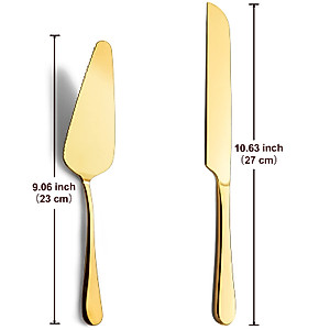 Mamajardin Cake Cutting Set for Wedding - Elegant Knife and Server Set with Stainless Steel Rounded Edges, Cake Cutter Pie Spatula Birthday Anniversary Easter Mother's Day Gifts of 2, Gold