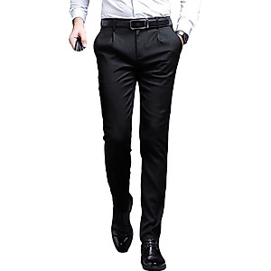 Men's Stylish Slim Fit Pant Classic Straight Leg Casual Suit Pant Lightweight Business Wrinkle Resistant Trouser (Black,34)