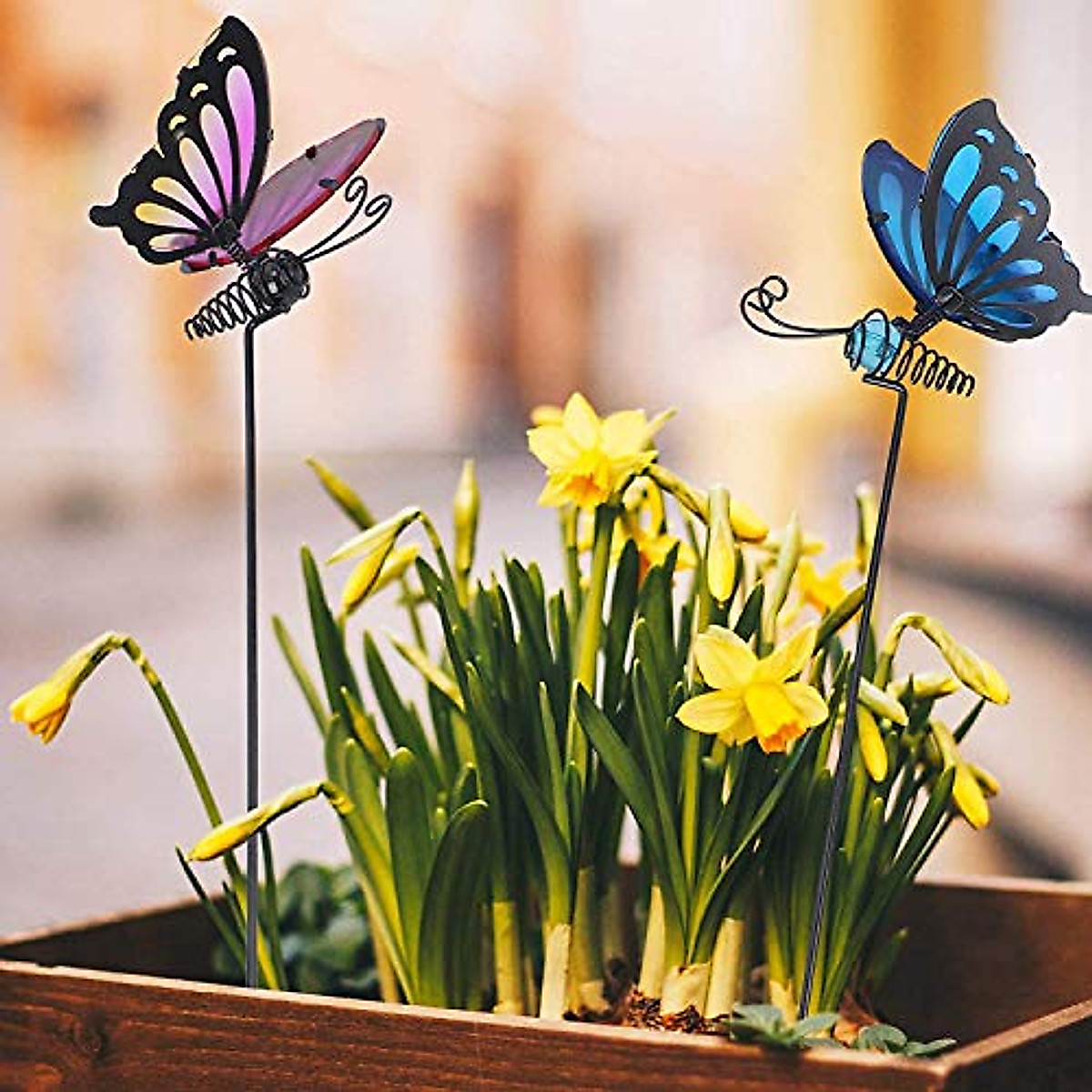 Vibrant Butterfly Garden Stakes Decor - 4-Piece Metal & Glass Set