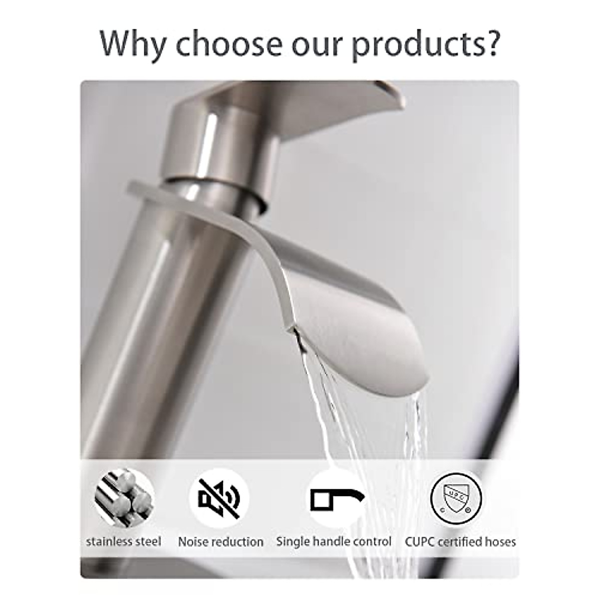 Gnixne Bathroom Sink Faucet Waterfall Bathroom Faucet Brushed Nickel Bathroom Faucets Suitable for 1 or 3 Hole Faucet for Bathroom Sink with 4-Inch Deck Plate