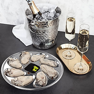 WENDOM Stainless Steel Oyster Plate Grill Pan Serving Trays for Scallop,2Pcak Oyster Shell Shaped Pan and 4pcs Forks Set