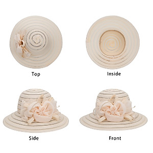 Eohak Women Organza Church Hat Wedding Hat - Derby Fascinator Hat Tea Party Church Bridal Flower Hat Beige