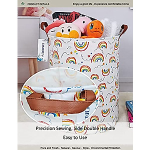 ONOEV Round waterproof laundry basket、foldable storage basket、laundry Hampers with handle、gift basket,suitable for children's room and toy storage (Rainbow)