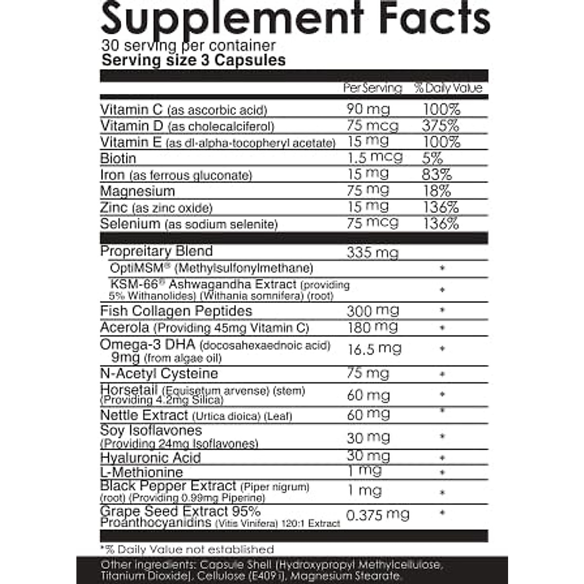 Hair Growth Vitamins for Women, 90 Hair Capsules with Collagen Peptides, Biotin, and Vitamin C. Hair Vitamins for Menopause & Postpartum Recovery