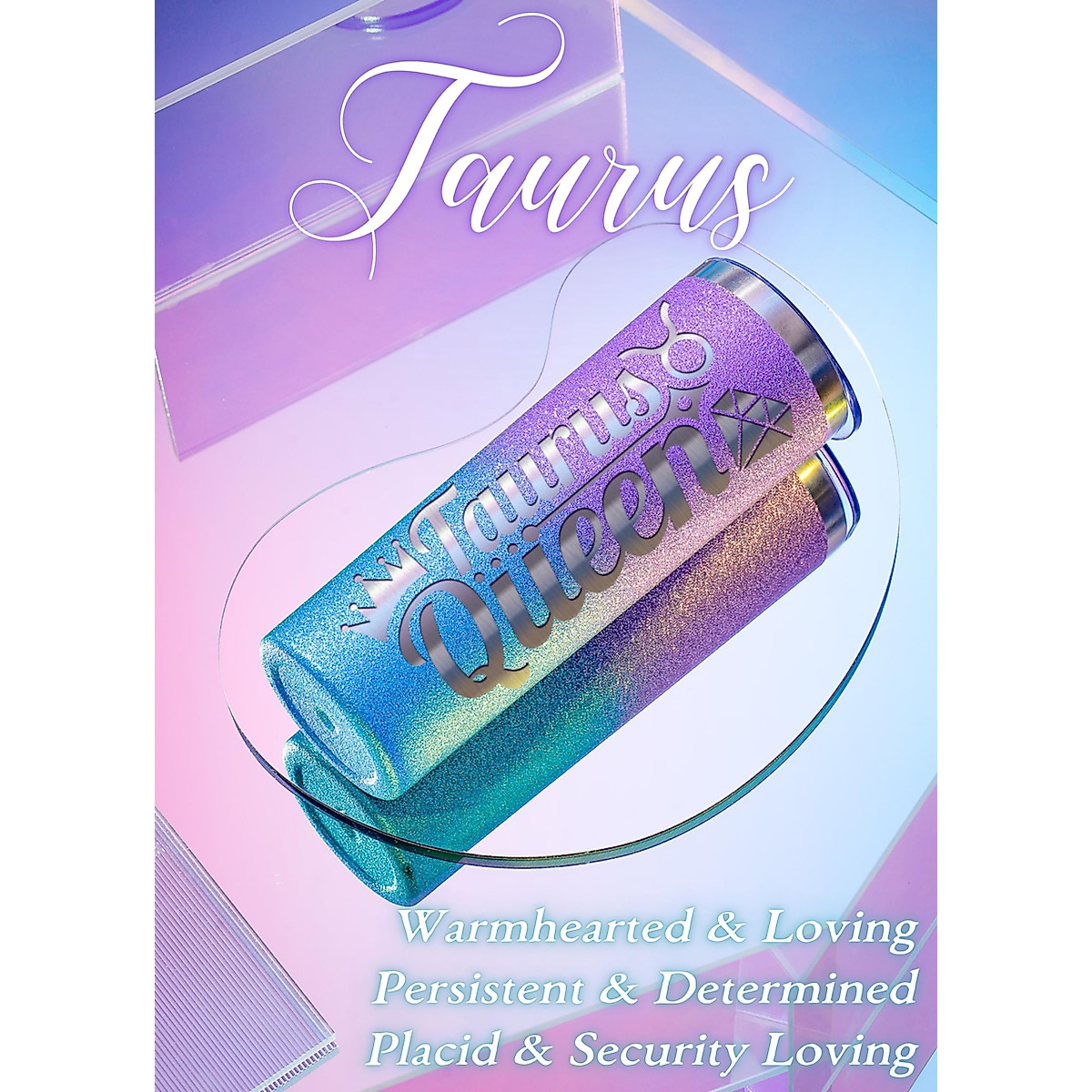 Onebttl Zodiac Gifts for Women, Best Friend Birthday Gifts for Her, 20oz Stainless Steel Tumbler, Engraved Logo Blue and Purple, Taurus