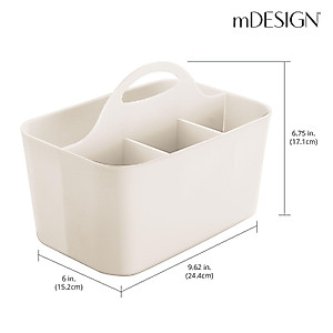 mDesign Small Plastic Shower/Bath Storage Organizer Caddy Tote with Handle for Dorm, Shelf, Cabinet - Hold Soap, Shampoo, Conditioner, Combs, Brushes, Lumiere Collection, Cream/Beige