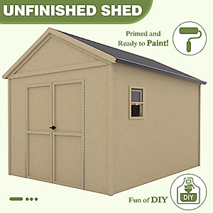 MUPATER 12 ft x 9 ft Outdoor Wood Shed with Metal Roof, Lean-to Storage shed Garden Furniture Tools with Lockable Door and Vents for Garden, Patio