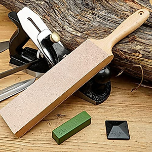 SHARPAL 205H Double-sided Leather Strop (Genuine Cowhide) 13.2" x 2.4" Kit with 2 Oz. Polishing Compound & Angle Guide, Knife Stropping Block for Sharpening & Honing Knives, Woodcarving Chisels