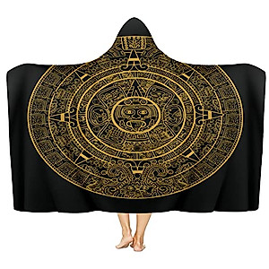 Maya Aztec Calendar Hoodie Blanket Wearable Throw Blankets Warm Air-conditioning Quilt for Baby Kids Adults 51x59in