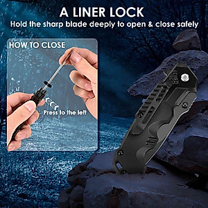 BRILLIRARE Pocket Knife, Folding Tactical Knives Blade 2.6in, Foldable Survival Small Knife with Clip, Button Lock & Glass Breaker, Everyday Carry EDC Knife for Hunting Camping Hiking
