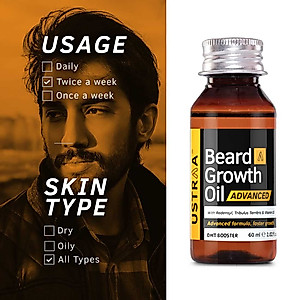 Ustraa Beard Growth Oil Advanced - 2oz - Beard Growth Oil for Patchy Beard, With Redensyl and DHT Booster, Nourishment & Moisturization, No Harmful Chemicals