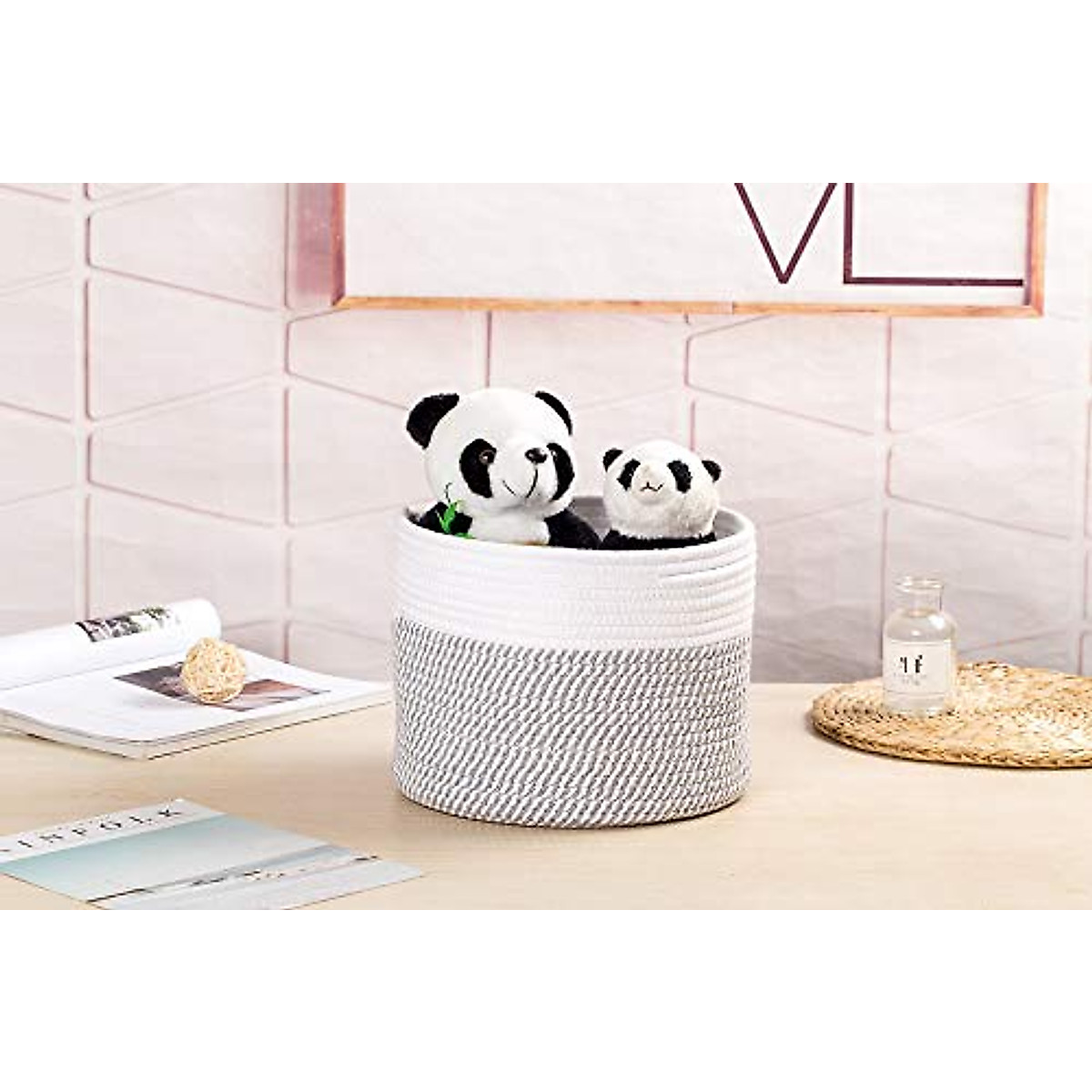 S Size Grey Cotton Rope Basket with Lid Mini Woven Basket Cute Toy Storage Basket Towel Storage Little Organizer Woven Basket Living Room Nursery Storage Basket Small Grey Woven Basket for Storage