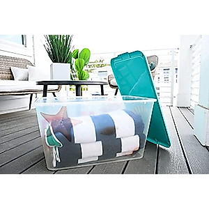 SIMPLYKLEEN 14.5-gal. Reusable Stacking Plastic Storage Containers with Lids, Seaside Beach (Pack of 4) Made in the USA