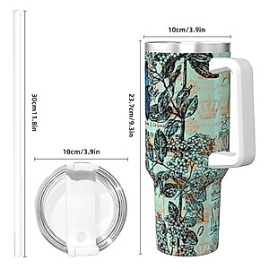 Xiexide 40oz Sweatproof Gifts Vintage French Dark Academia Cottage Butterfly Bird Double Walled Vacuum Insulatedith Handle And Straw,Hot & Cold Drinks