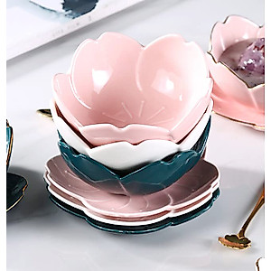 123Arts Sakura Bowl Saucer Set, Ceramic Relief Dessert Bowl Soup Bowl Salad Plate Set