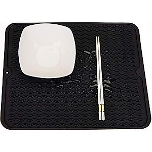Nicunom 2 Pack Silicone Dish Drying Mat 16" x12", Waterproof Countertop Pad, Heat Resistant, Eco-friendly, Non-slipping, Easy Clean Dishwasher Safe, Black