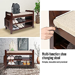 PATEWIN Bamboo Shoe Storage BenchShoe Rack Bench 2 Tier Entryway Shoe Bench with Shoe Organizer Drawers and Umbrella Stand for Living Room Bedroom and Bathroom (30.9Inchx11.6Inchx19.69Inch)