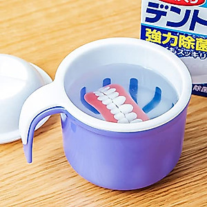 Large Denture Baths Cup, False Teeth Bath Cup with Strainer and Lid for Soaking Dentures or Storing Pacifier, Capacity 10.6 Oz
