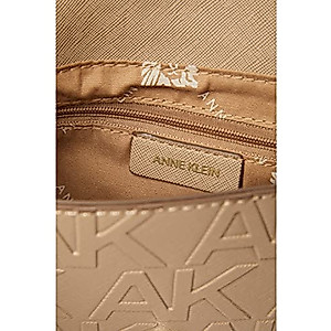 Anne Klein Womens Anne Klein Embossed Top Handle Satchel W/ Swag Chain quilted bucket crossbody, Truffle/Truffle, One Size US