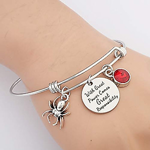 KUIYAI With Great Power Comes Great Responsibility Bracelet with Spider Charm Bangle Movie Gift Inspiration Jewelry