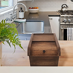 Kichvoe Wooden Rice Containers: 5KG Rice Storage Dispenser with Sliding Lid Reusable Food Bucket Cereal Container Flour Storage Bin Container for Rice, Cereal, Flour, Dry Food Coffee-11.40X9.43X8.06in