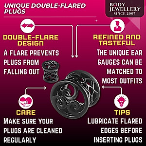 bodyjewellery 00g 00 gauge 10mm Black Double Flare Ear Large Gauge Plugs Flesh Tunnels AFXM Ear Stretchers Piercing BKT003