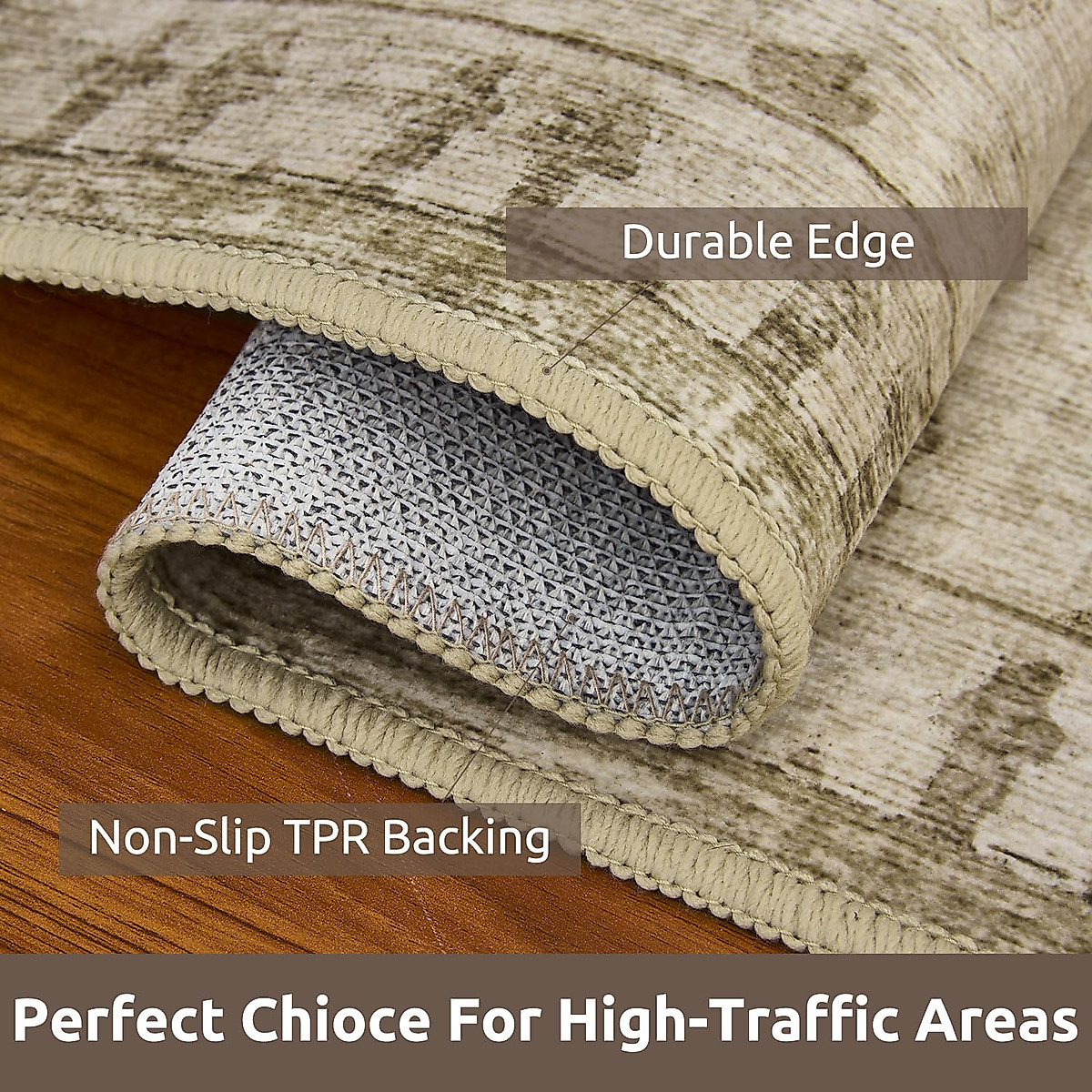 AMOAMI-Vintage 8'x10' Area Rugs for Living Room Washable Area Rug Non-Slip Low Pile Non-Shedding Floral Print Carpet for Bedroom Dining Room Office Double Latte