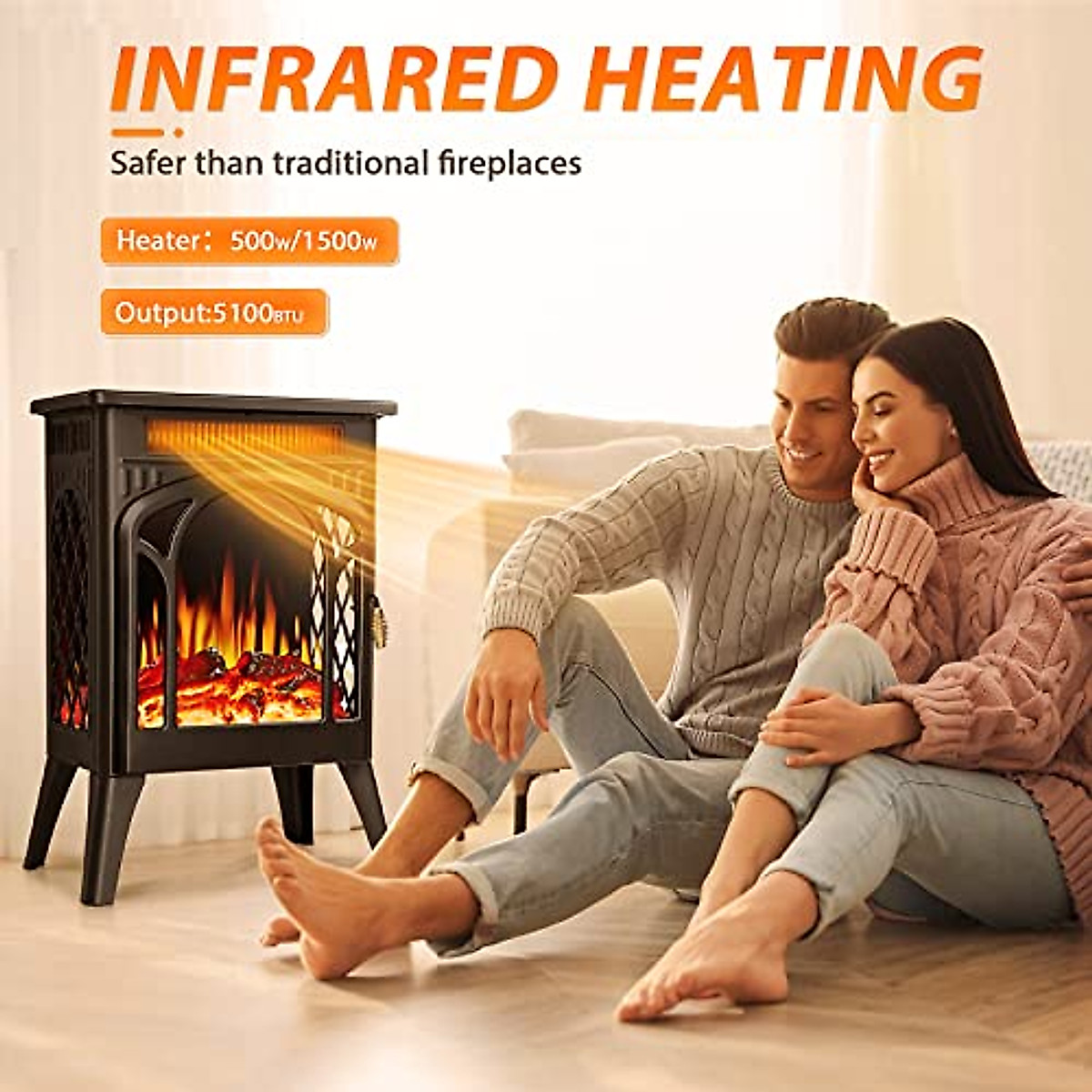 Antarctic Star 16 Inch Electric Fireplace, Freestanding Fireplace Stove with 3D Flame Effect, Small Electric Fireplace Heaters for Indoor Use with Remote, Temperature Adjustment, ETL Certified, Black…