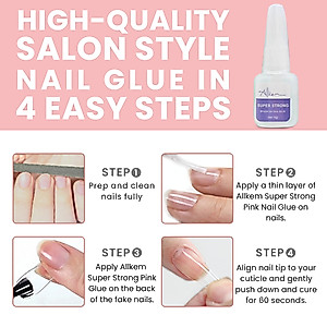Allkem Super Strong Nail Glue for Press on Nails, Natural, Acrylic Nails, Fake Nails (10g) - Professional & Quick Dry Brush on Nail Tips Glue for Women