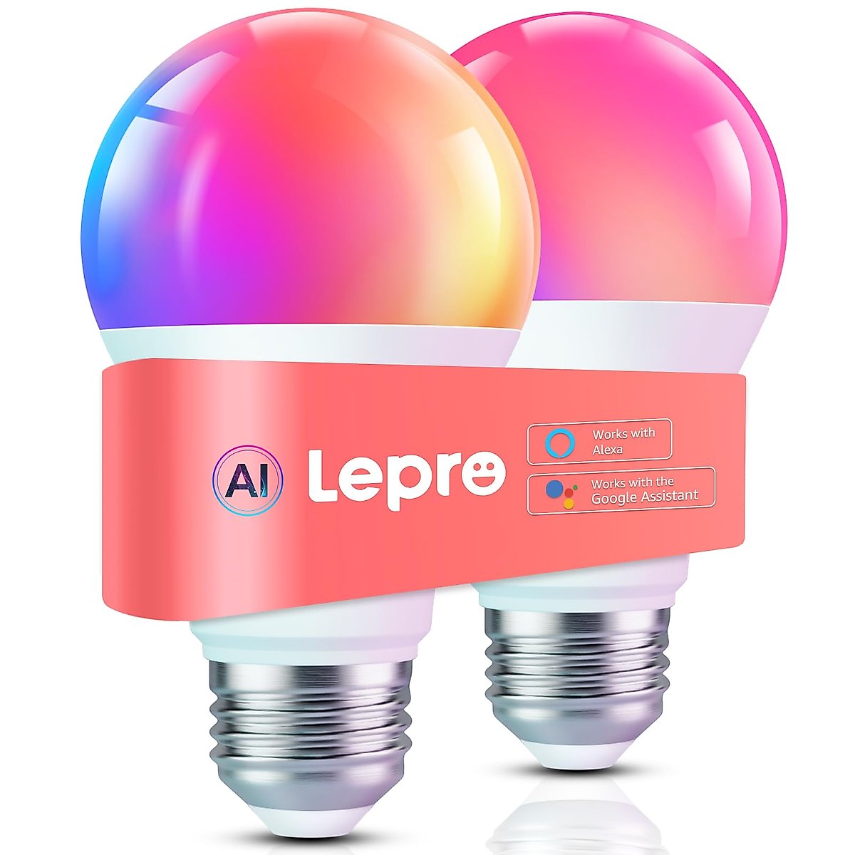 Lepro B1 AI Smart Light Bulbs - WiFi & Bluetooth RGBWW Color Changing LED Bulb Compatible with Alexa & Google Assistant, AI Generated Lighting LLM, AI Voice Control, Music Sync, 2.4GHz Only, 2 Packs