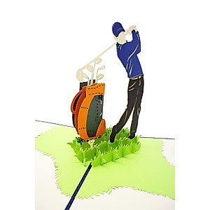 WOWPAPERART Golf - 3D Pop Up Greeting Card for All Occasions - Love, Birthday, Retirement, Congratulations, Thank You, Get Well, Fathers, Mothers Day- Fold Flat, Envelope Included (Golf Player)
