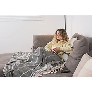 InfuseZen Turkish Cotton Throw Blanket with Diamond Weave – Lightweight Sofa Throw – Handwoven Bed Cover - Large 86” x 69” (Black)