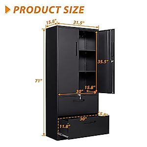 Anxxsu Metal File Cabinet 2 Drawers, Lateral File Cabinets Home Office, Storage Cabinet Adjustable Shelves, Locking File Cabinet Letter/Legal/A4 Size Files (Assemble Required) MSC-0815 Black-style B