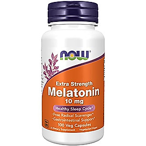 NOW Supplements, Melatonin, Extra Strength 10 mg, Free Radical Scavenger*, Healthy Sleep Cycle*, 100 Veg Capsules