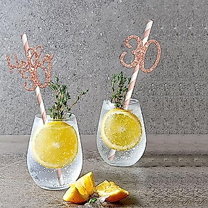 30th Birthday Paper Straw Decor, Happy 30th Birthday Decorations, Hello 30, 30th Anniversary/Birthday Party Drinking Decorative Straws, Cheer 30 Years Old Party Supplies 12 Pieces Rose Gold