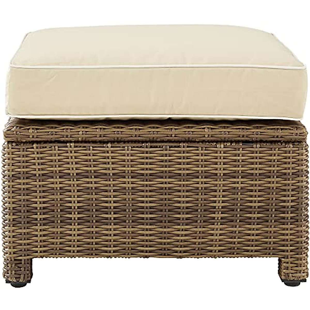Crosley Furniture KO70014WB-SA Bradenton Outdoor Wicker Ottoman, Weathered Brown with Sand Cushions