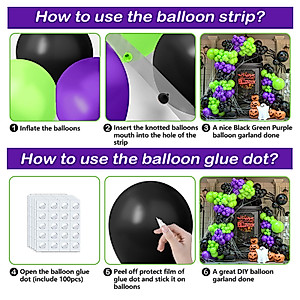 YAOWKY 135Pcs Halloween Balloons Garland Arch Kit, Black and Purple Lime Green Balloons with Spider Web for Halloween Birthday Party Decorations
