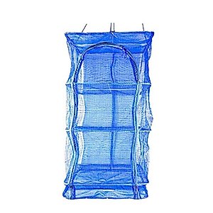 FaFaVila 15.7inch Blue 3 Layer Non-Toxic Nylon Netting Collapsible Mesh Hanging Drying Dry Rack Net Food Dehydrator Receive Storage Carrying Bag (40x40cm/15.7x15.7inch, Blue)