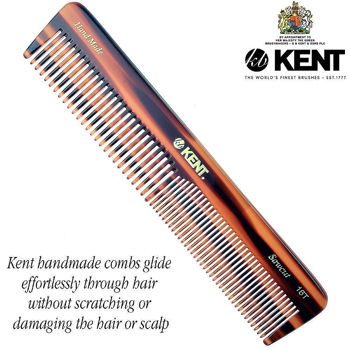 Kent 16T Fine Tooth Comb and Wide Tooth Comb for Hair, Kent Beard Comb and Mustache Comb for Hair Styling, Travel Comb Grooming for Men and Women