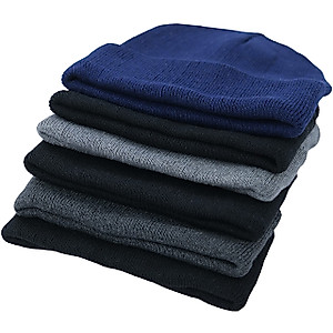ToBeInStyle Men’s Pack of 6 Double Layered Winter Warm Basic Beanies - Assorted Colors