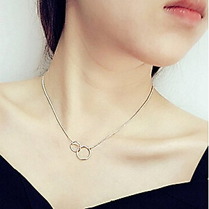 Jude Jewelers Stainless Steel Friendship Eternity Necklace Double Circle Interlocking Infinity (Silver)