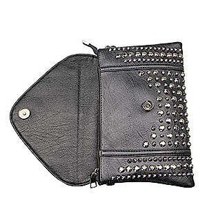 FiveloveTwo Women Rivet Chain Handbag Purse Clutch Small PU Leather Satchel Shoulder Tote Top-handle Bag Black