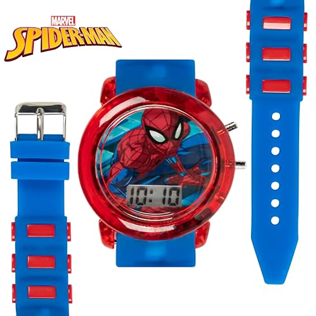 Accutime Kids Marvel Spider-Man Digital Quartz Plastic Watch for Boys & Girls with LCD Display Red/Blue (Model: SPD4464)