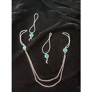 Heart Nipple Chain Noose Nipple Rings Clamps Non Piercing Nipple Body Jewelry Chain Breast Clamps for Sexual Pleasure 1 Set Blue