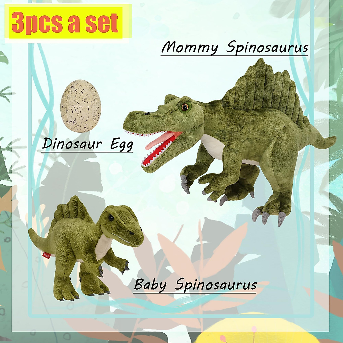 Wilomis 21'' Dinosaur Toys Mommy Dinosaur Stuffed with Baby Dinosaur Egg Plush Toys, Dinosaur Plushies for Kids Christmas Birthday Gift（Spinosaurus Family）