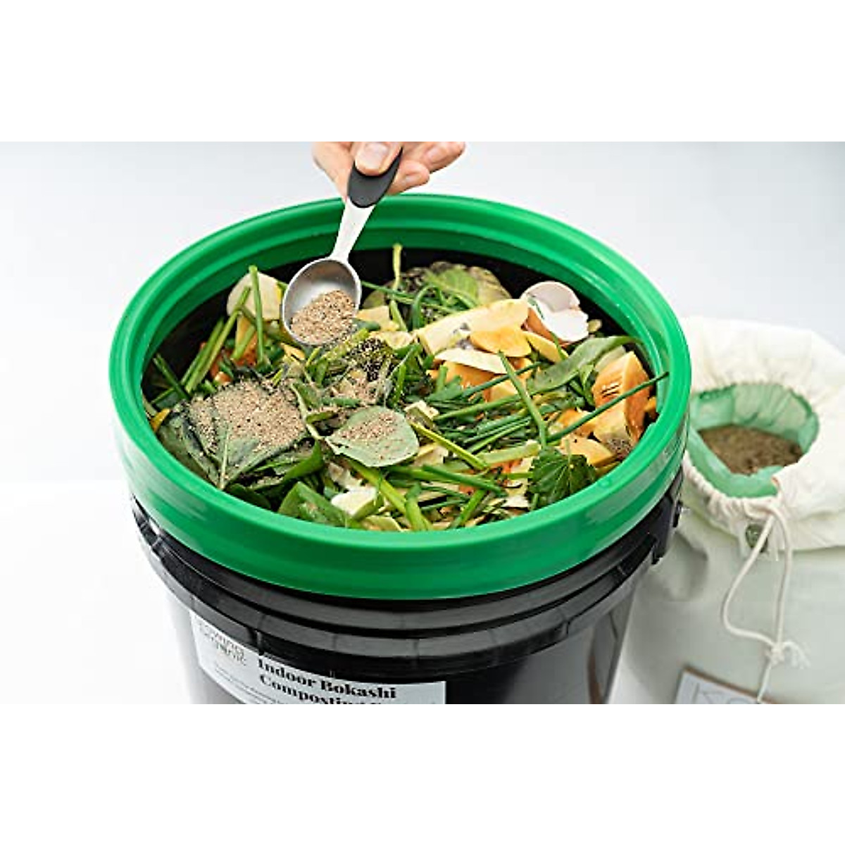 2 Bucket Indoor Bokashi Composting System - Kitchen Compost Buckets with A Spout - Air Tight Gamma Seal Lid - Practical Way to Collect All Your Organic Waste - 5lbs of Kashi Blend
