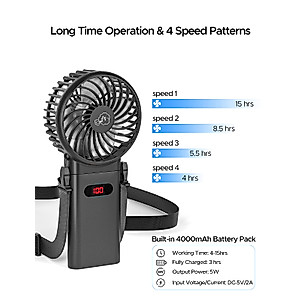 Creiv Handheld Fan, 4000mAh Battery Operated Rechargeable Small Pocket Fan, Personal Neck Fan with Adjustment Lanyard Hands-Free, Suitable for Outdoor Camping Shopping Travelling