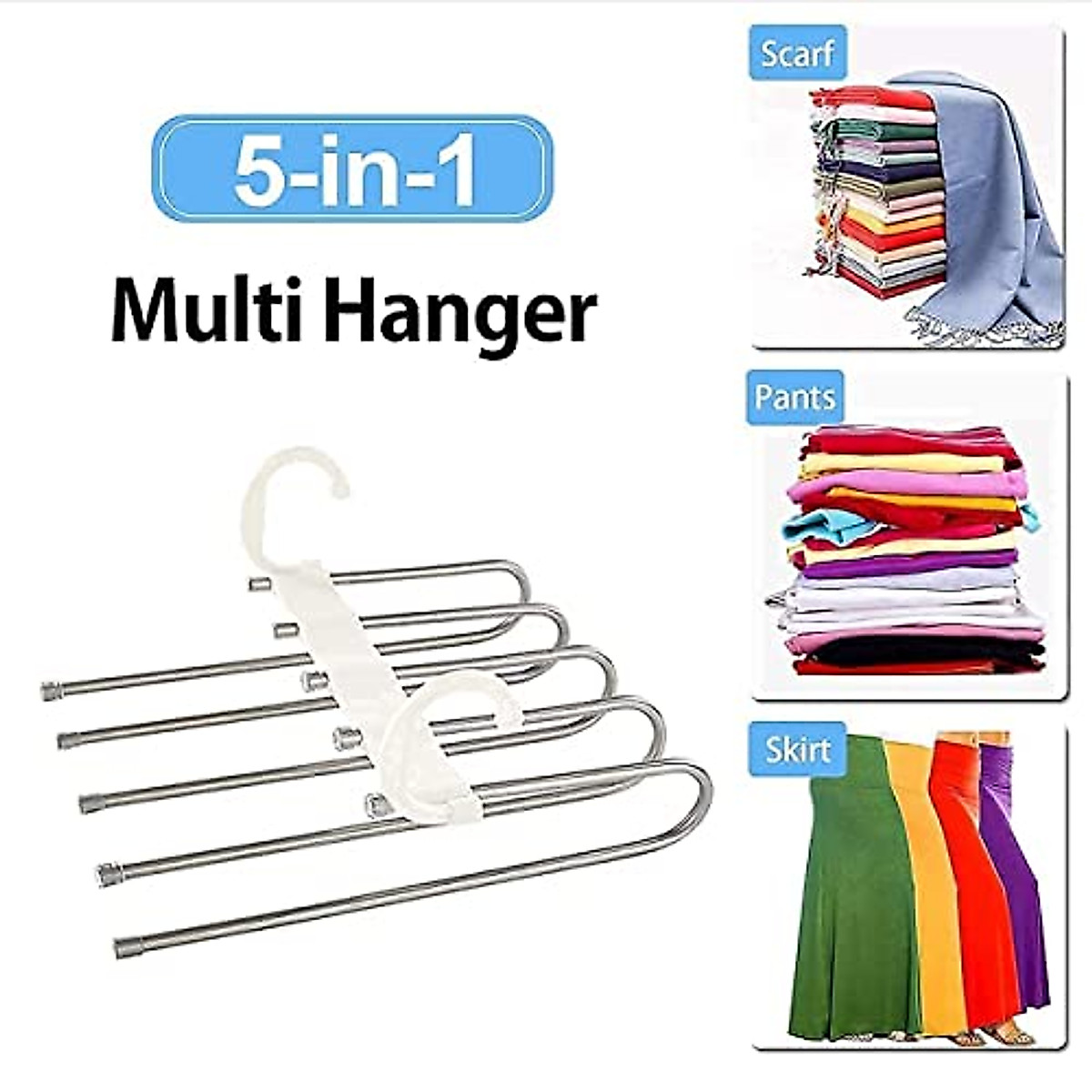 [Upgrade] Magic Pants Hangers Space Saving - 2 Pack for Closet Multiple Layers Multifunctional Uses Rack Organizer for Trousers Scarves Slack (White, 2 Pack)