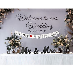Nine to Nine Wedding Decorations Set, Large Mr and Mrs Sign & Just Married Banner, Mr & Mrs Signs for Wedding Table, Wooden Letters Wedding Decor, Wedding Decorations for Reception, Ceremony and Anniversary Party Valentine's Day Decor, White